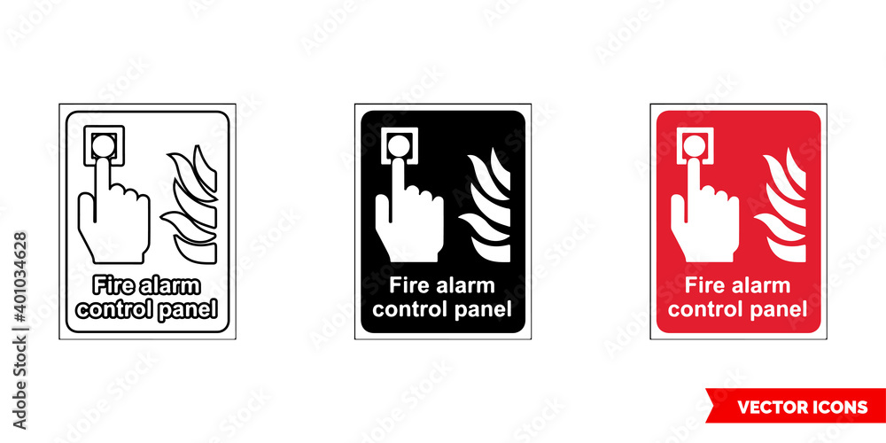 Fire fighting sign fire alarm control panel icon of 3 types color ...