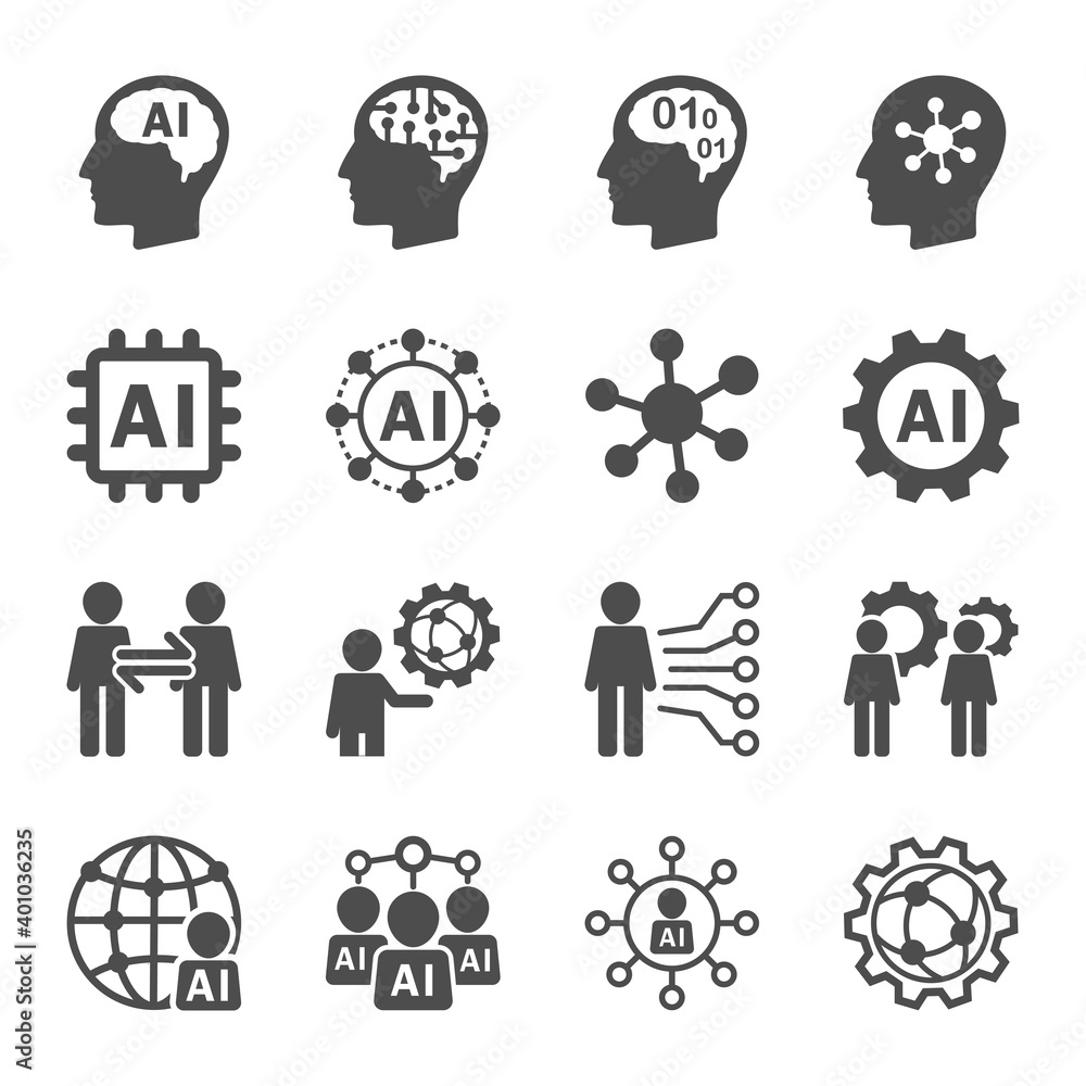 AI (artificial intelligence) icon set - Robot automaton Mechanical ...