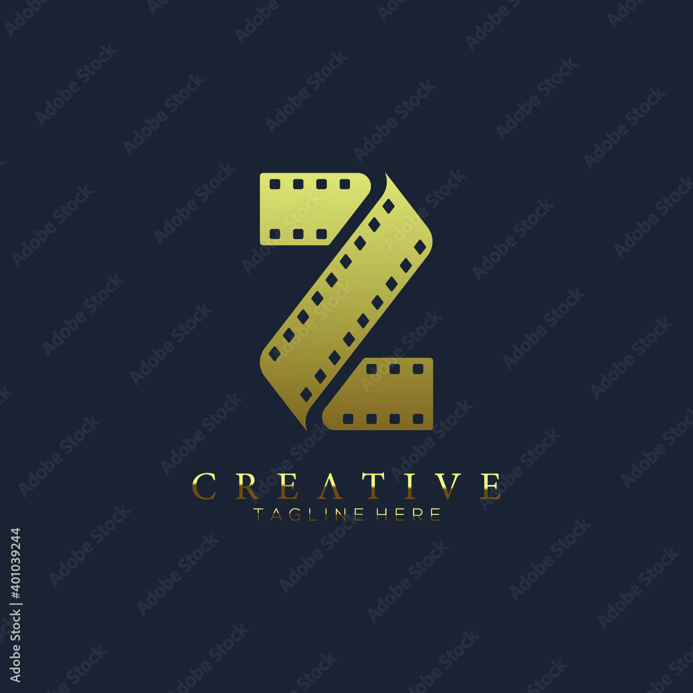 Elegant gold letter Z logo for strip film vector illustration and black ...