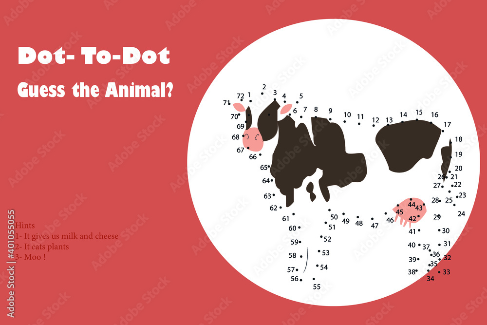 dot to dot cow worksheet vector de Stock | Adobe Stock