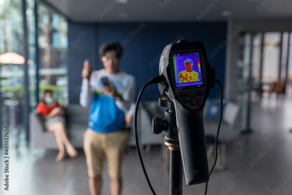 Thermal scanner to check the temperatures of passengers arriving ...