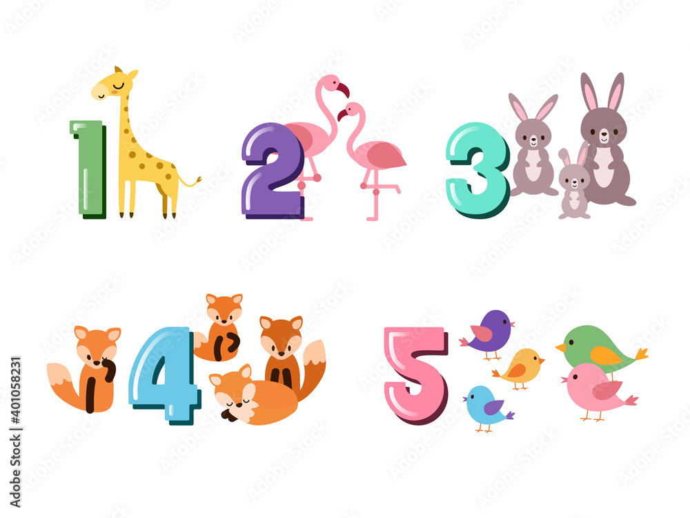Numbers learning for children set colorful bright. Let's count to 5 for ...
