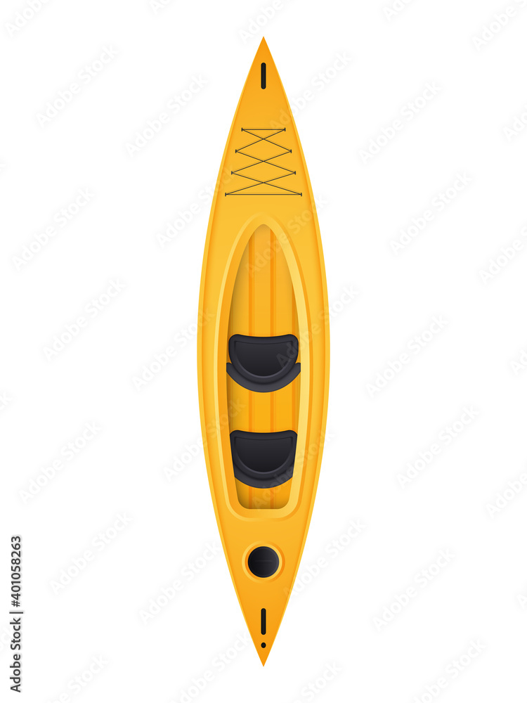 Yellow double kayak top view. For kayaking and rowing design. In a ...
