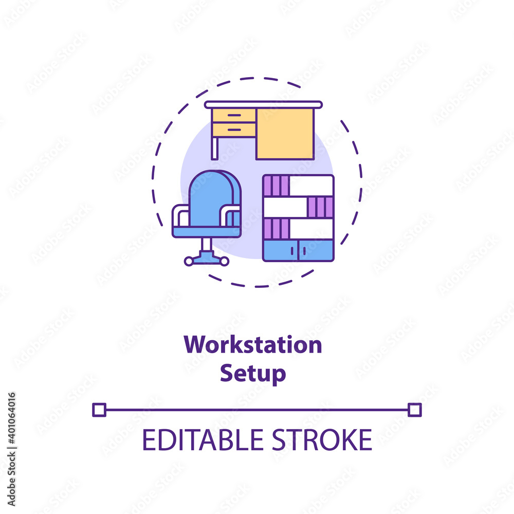 Workstation setup concept icon. Workplace design idea thin line ...
