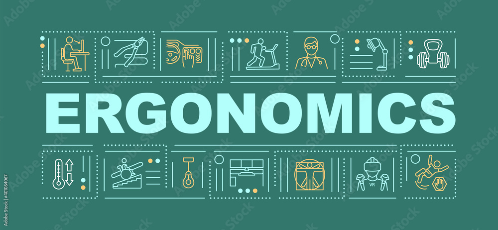 Ergonomics word concepts banner. Health protection body treatment ...