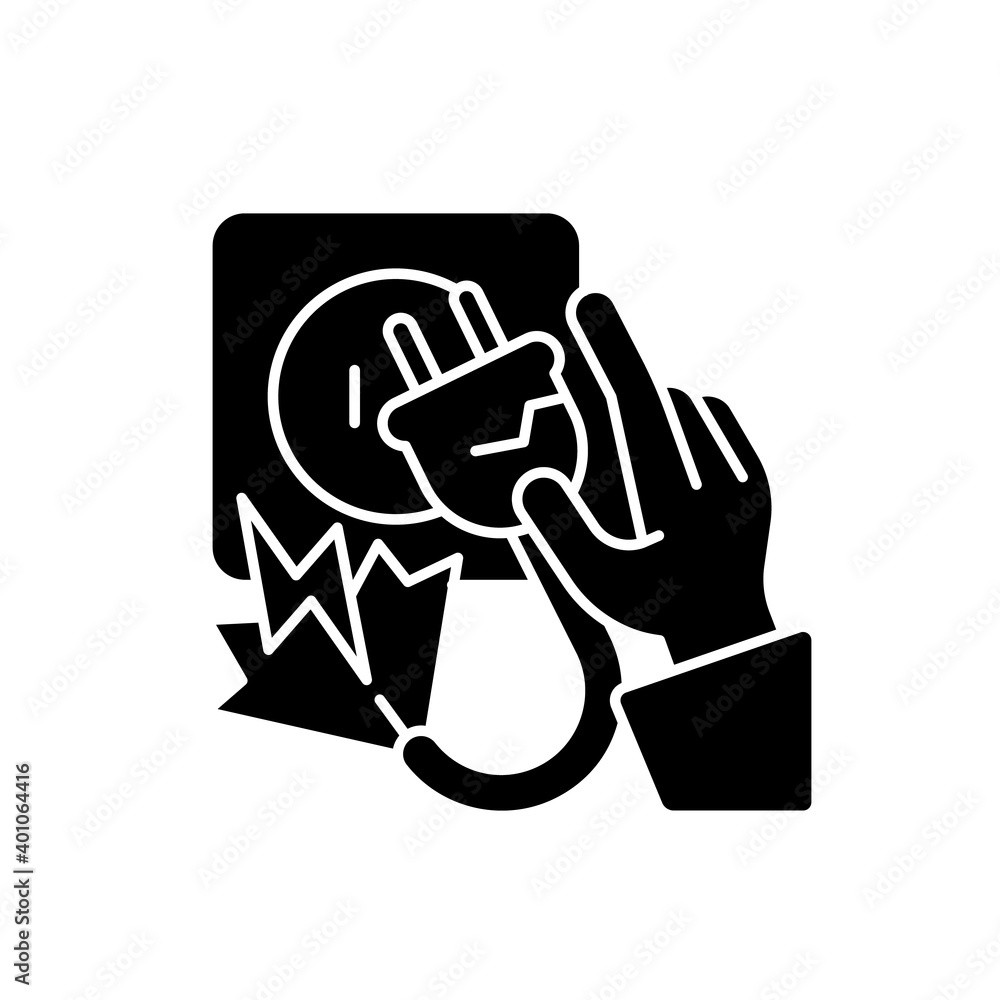 Electric shock black glyph icon. Faulty wiring. Touching overloaded ...