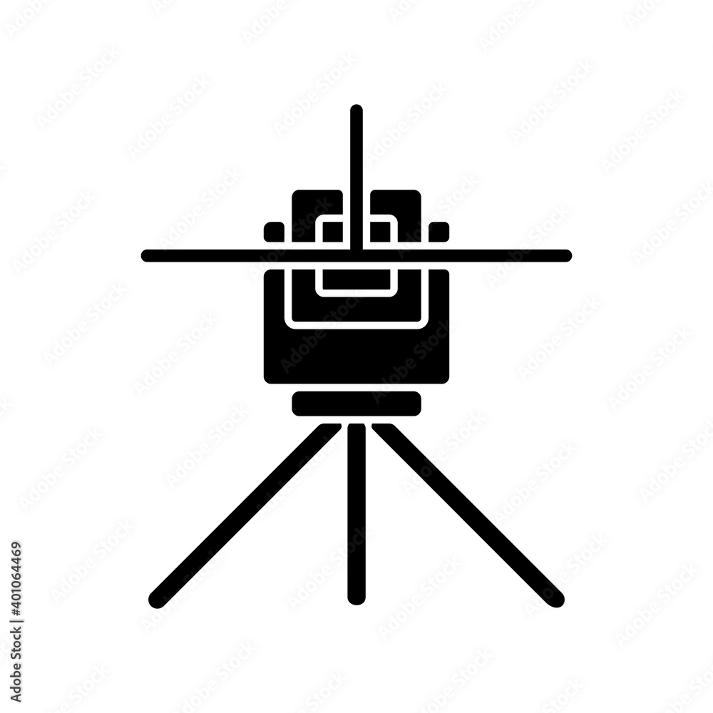 Laser line level black glyph icon. Laser measure tool. Measuring longer ...