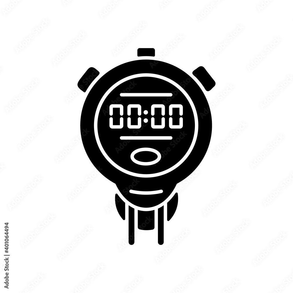 Stopwatch black glyph icon. Measuring elapsed time. Handheld timepiece ...