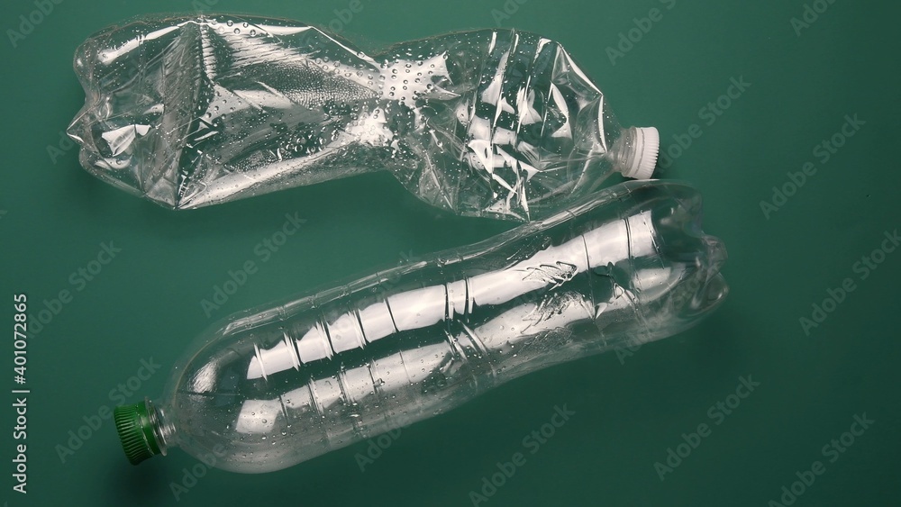 Empty PET plastic bottles without plastic labels prepared for recycling ...