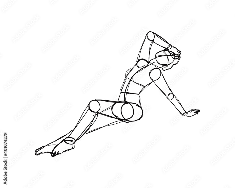Vector illustration of Female Character Pose. Rough sketch of abstract ...