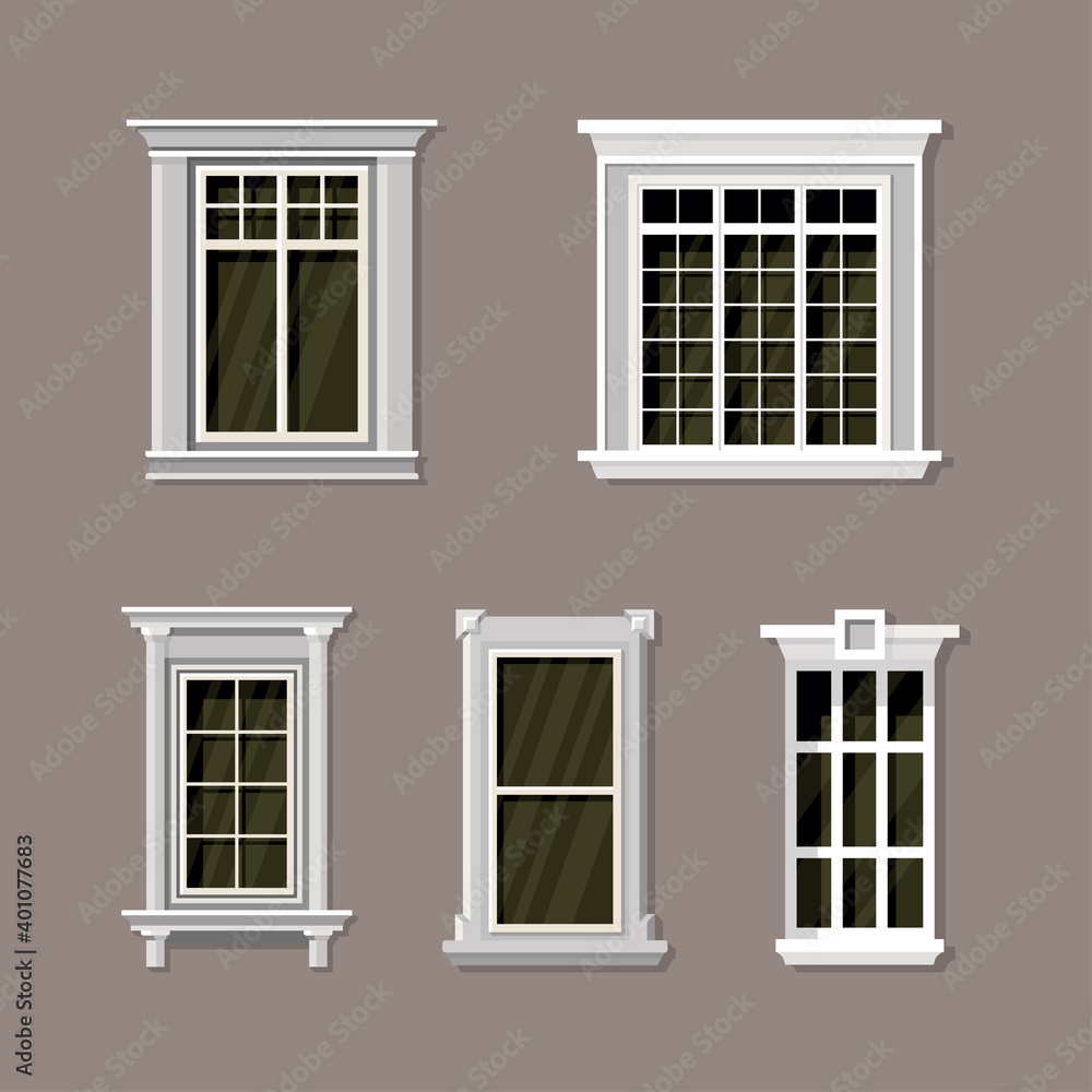 Vector illustration of various house window designs set. Suitable for ...
