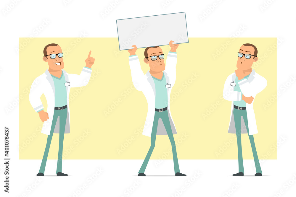 Cartoon flat funny strong doctor man character in white uniform and ...