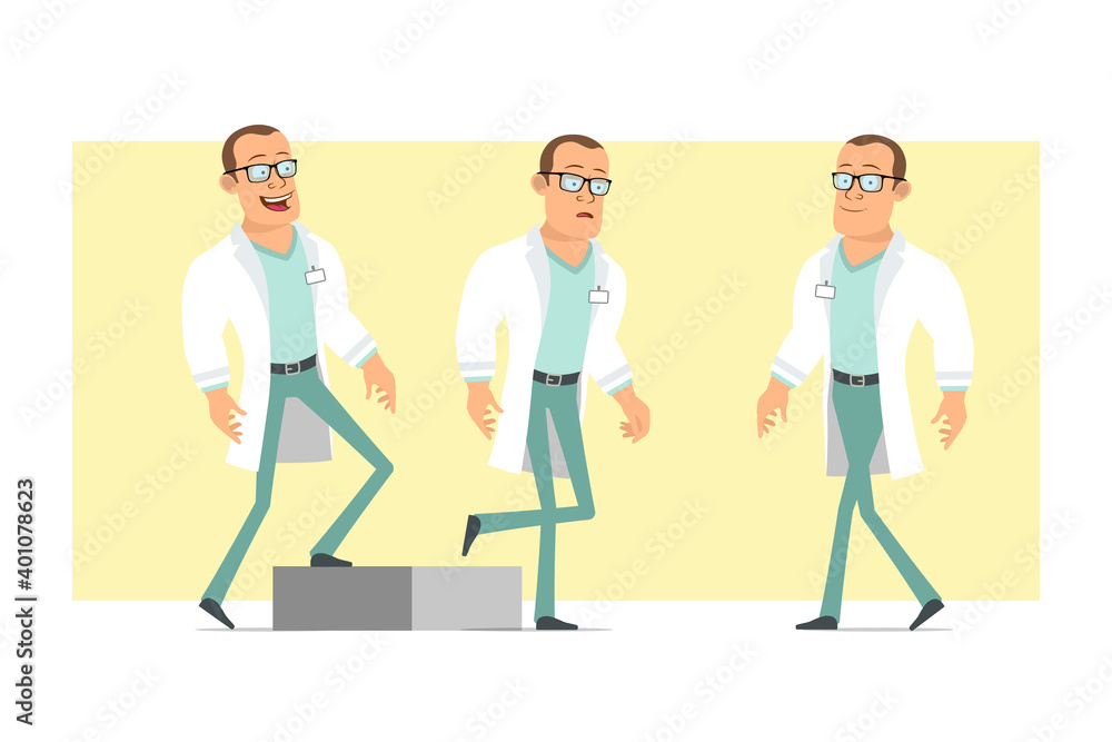 Cartoon flat funny strong doctor man character in white uniform and ...