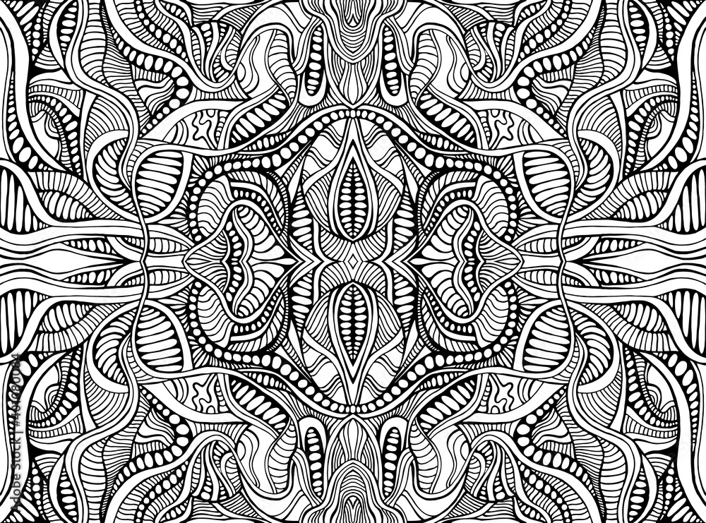 Psychedelic ornamental fantastic coloring page with many pattern ...