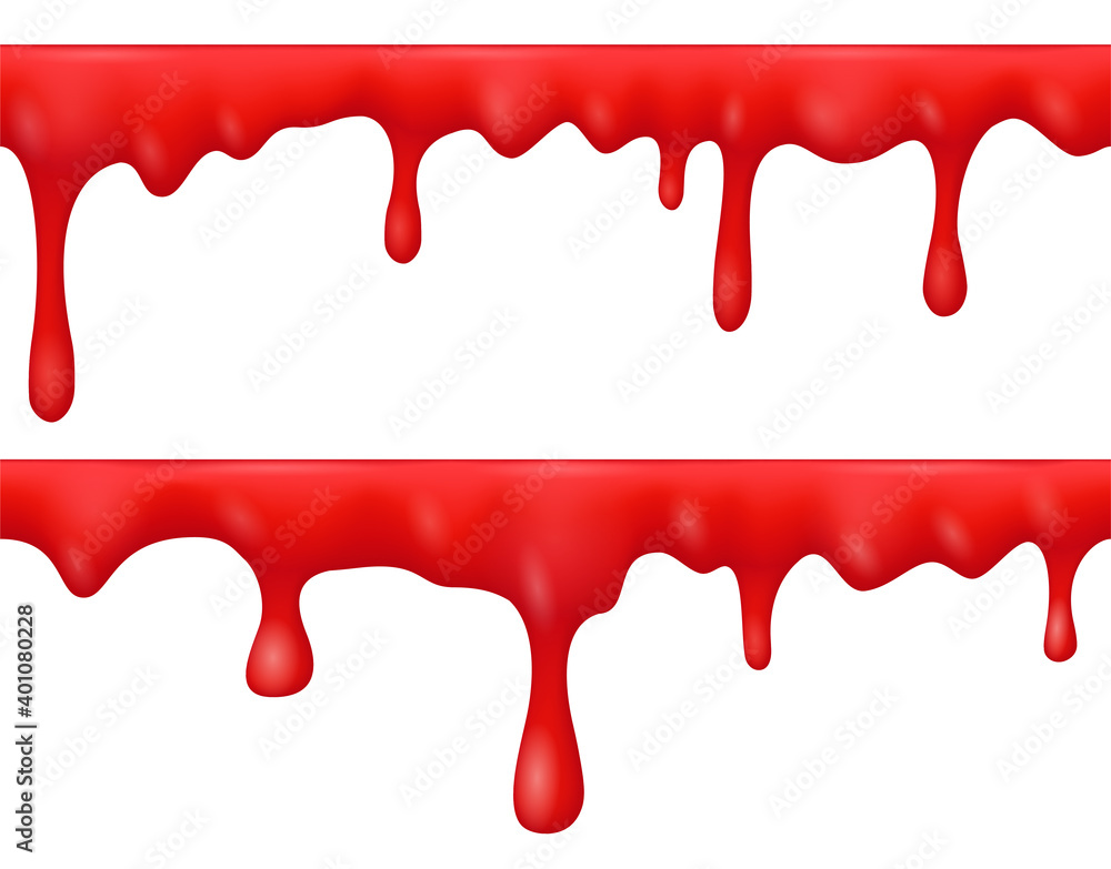Borders of dripping blood, liquid red paint, sauce or ketchup isolated ...