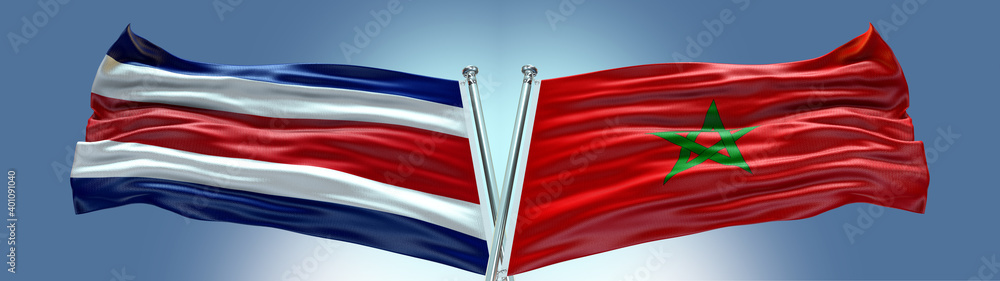 Double Flag Morocco vs Costa Rica flag waving flag with texture ...