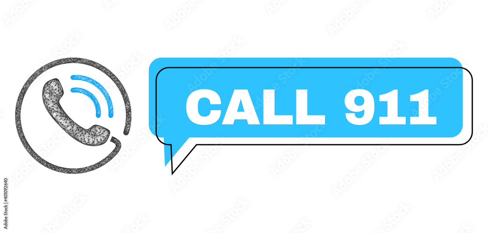 Speech Call 911 blue cloud frame and wire frame phone call. Frame and ...