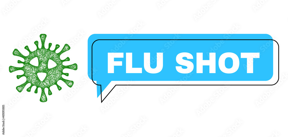 Chat Flu Shot blue bubble frame and net mesh covid-19 virus. Frame and ...