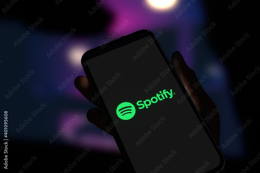 Spotify logo displayed on smartphone screen. Editorial 3d rendering ...