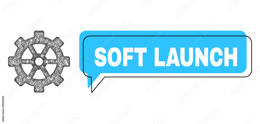 Chat Soft Launch blue bubble frame and net mesh gear. Frame and colored ...