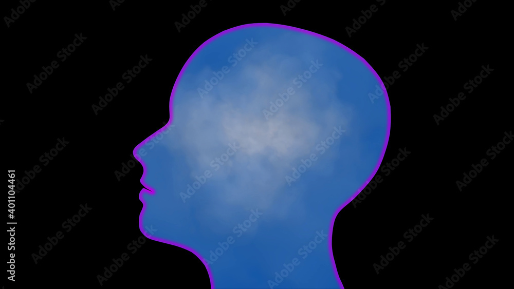 Brain fog clouds. Low density mist in head. Face profile. 3d rendering ...