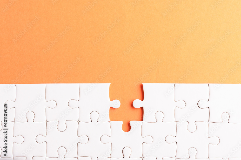 Top view flat lay of paper plain white jigsaw puzzle game texture last ...