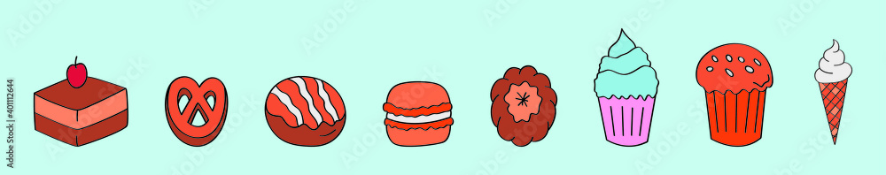 set of sweets dessert food cartoon icon design template with various ...