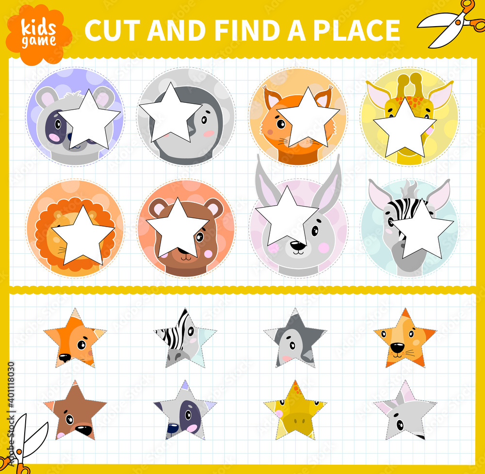 Children board game cut and find for preschoolers and primary school ...