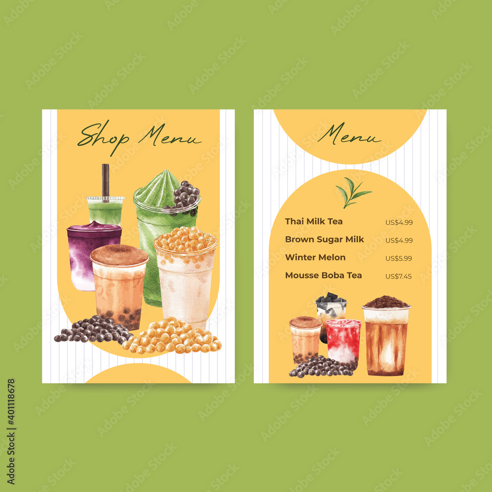 Menu template with bubble milk tea concept design for restaurant and ...