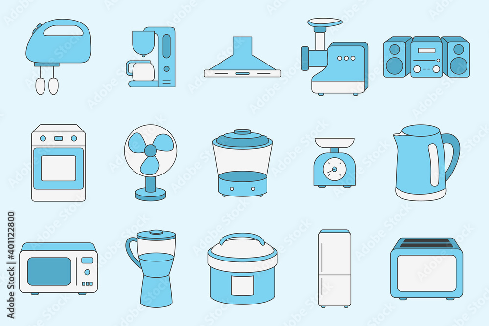 Home machines Icons set - Vector color symbols of microwave, oven ...
