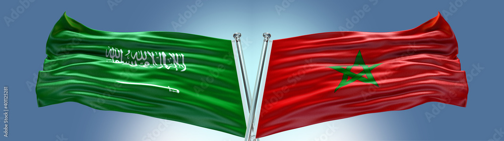 Double Flag Morocco vs Saudi Arabia flag waving flag with texture ...