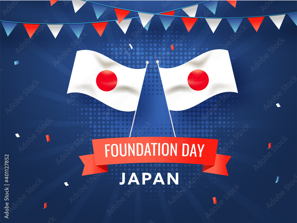 Japan Foundation Day Poster Design With National Flags On Blue Rays ...