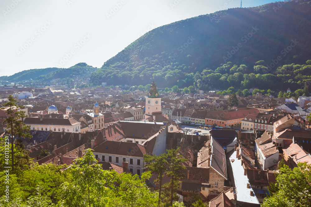 Breathtaking panoramic view of Old Town Brasov and Mountain Tampa in ...