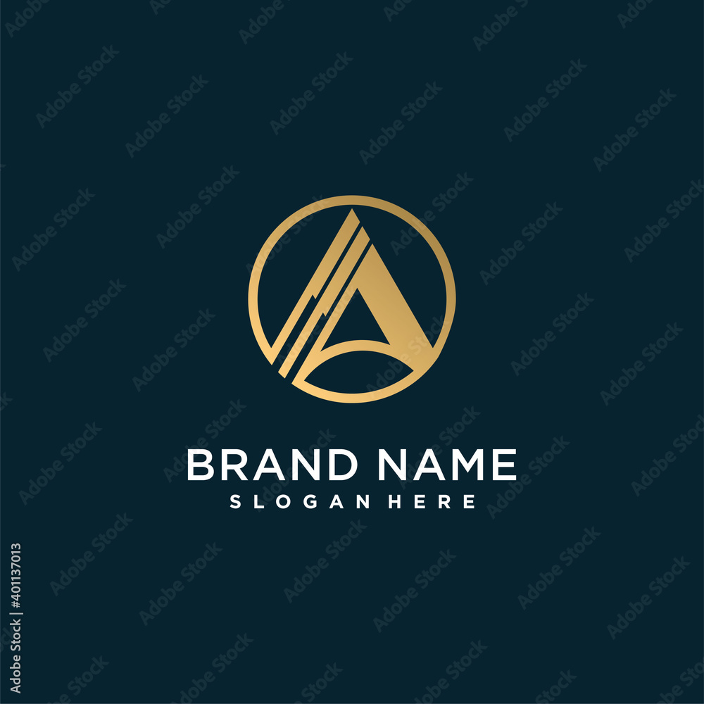 Golden letter logo for company or person with initial A, creative ...