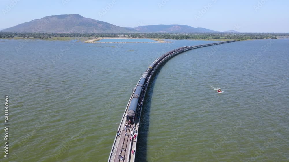Aerial view point of interest, Thailand Excursion train parked on the ...