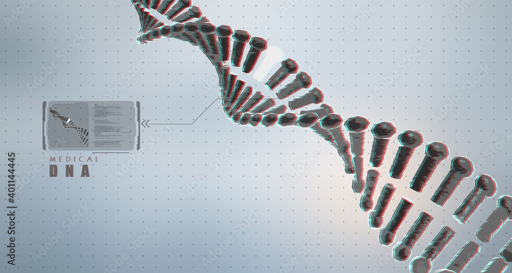 DNA digital structure with glitch effect. Science concept and nano ...