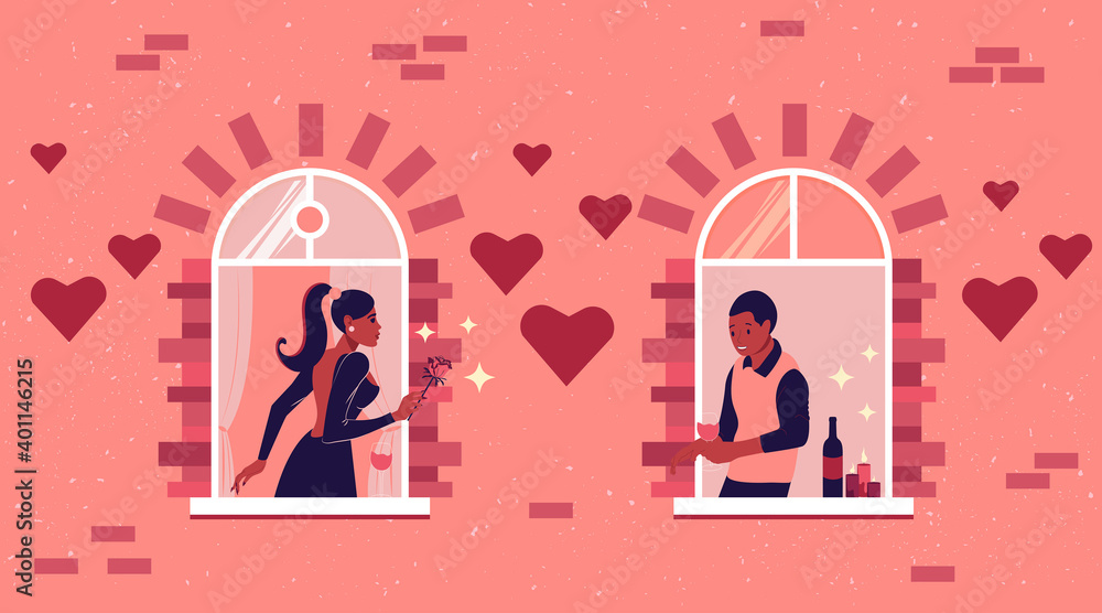 Young girl and her boyfriend on self-isolation celebrate Valentine's ...