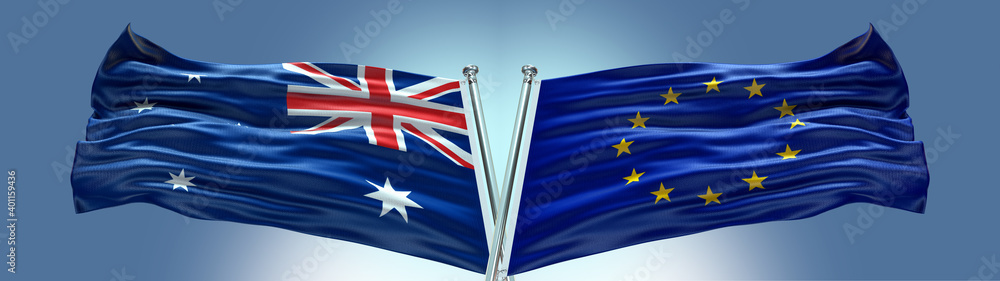 Double Flag European Union vs Australia flag waving flag with texture ...