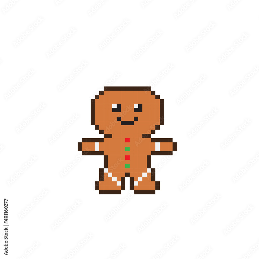 Gingerbread pixel art. Vector illustration. Pixel art smiling ...