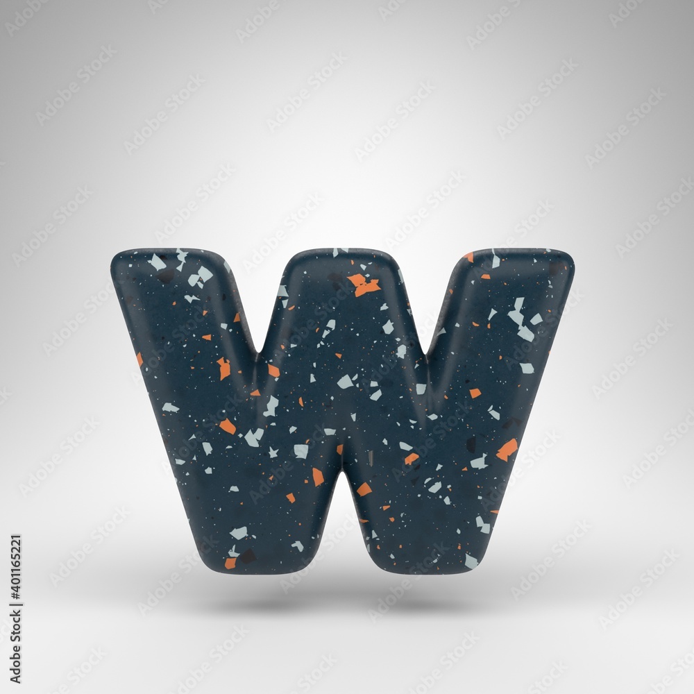 Letter W lowercase on white background. 3D letter with blue terrazzo ...