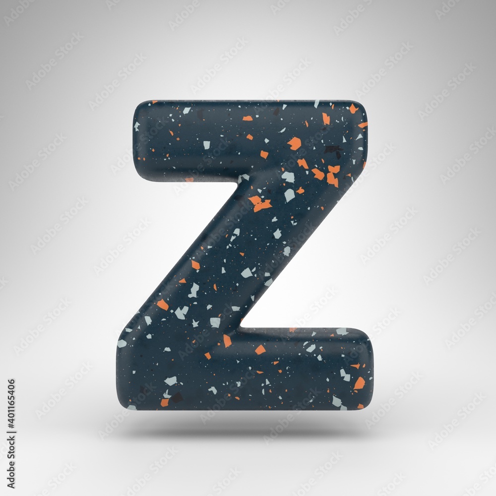 Letter Z uppercase on white background. 3D letter with blue terrazzo ...