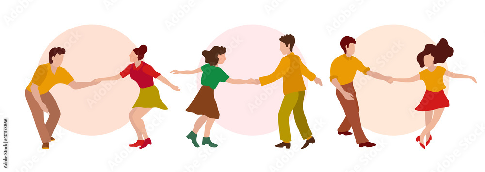 Vector illustration Line of feet of men and women in shoes dancing ...