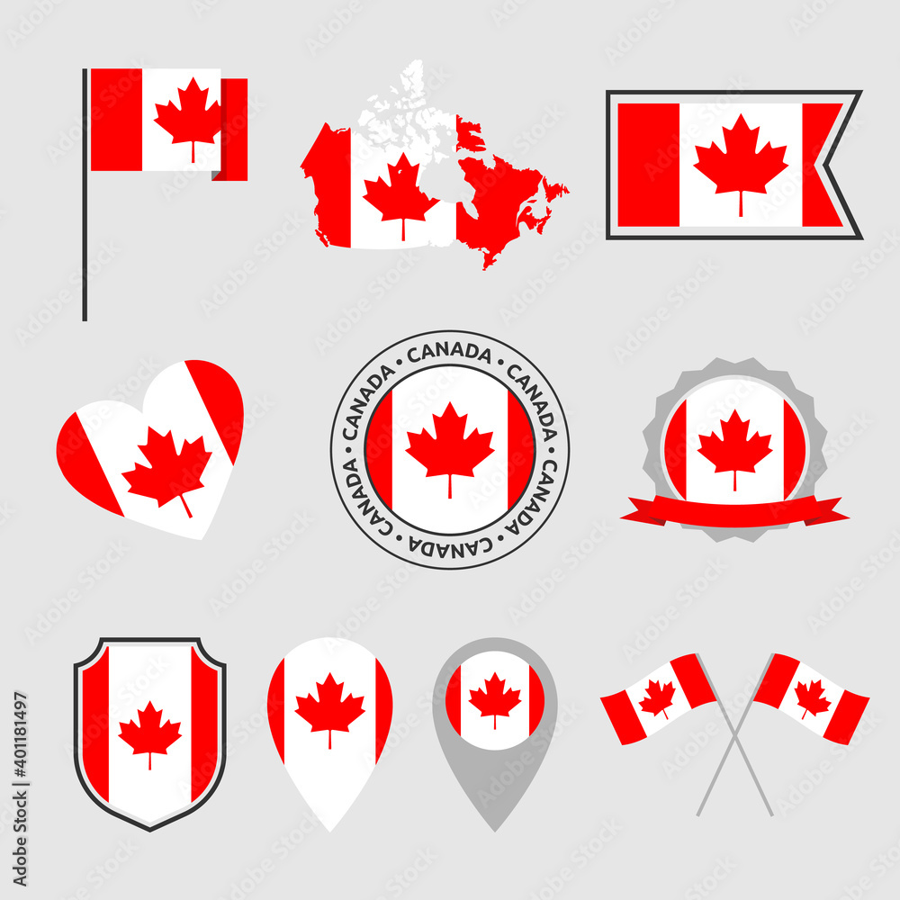 Canada flag icons set, Canadian flag symbols Stock Vector | Adobe Stock