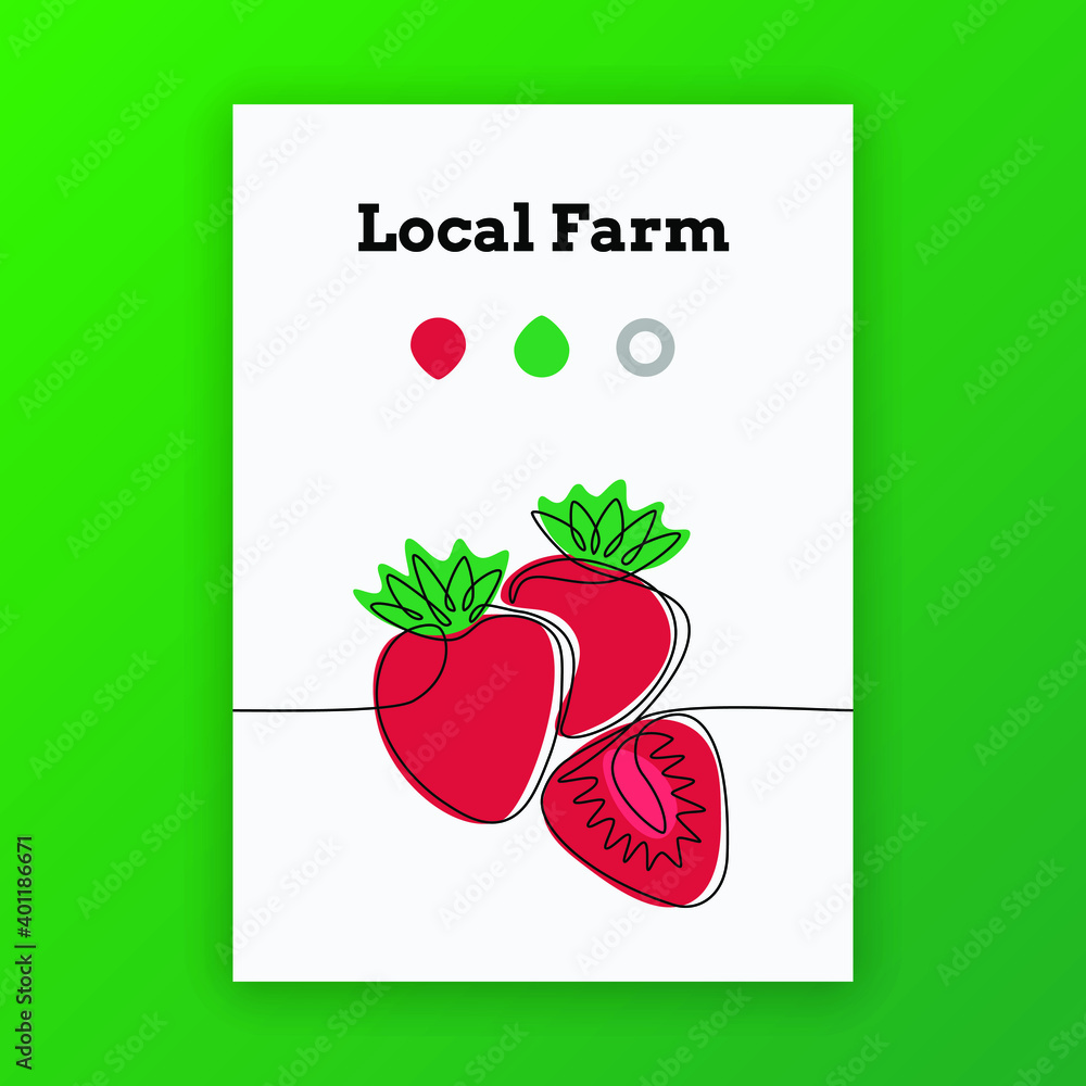 One line drawing of strawberries for organic fruit farm icon. Fresh ...