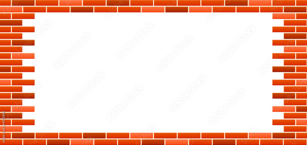Red brick wall background with hole. Brick wall frame with a place for ...