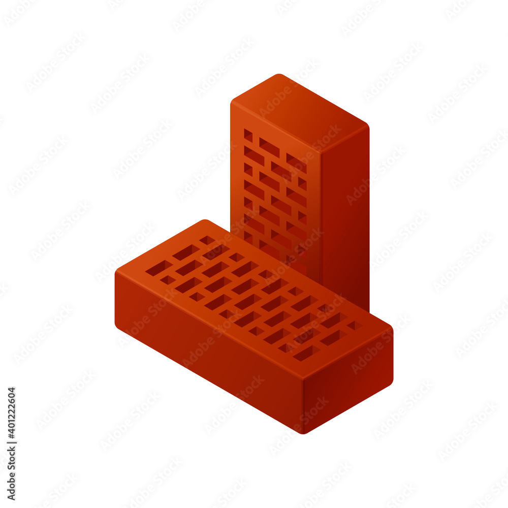 Realistic vector red brick icon illustration isolated on white. 3d ...