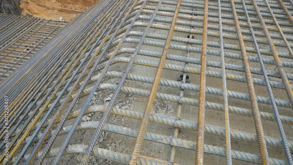 Video „Reinforcement of concrete work. Rebar steel bars, reinforcement ...