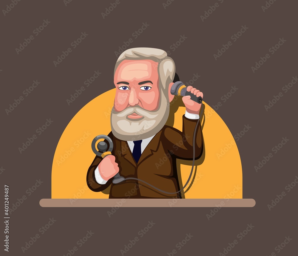 man holding classic telephone symbol for inventor of communication ...