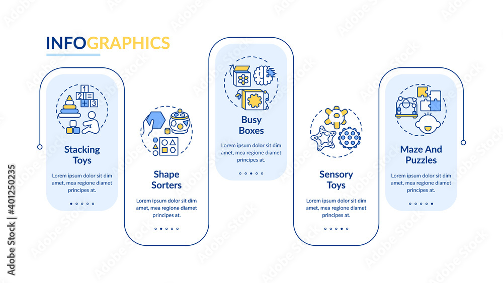 Baby toys vector infographic template. Early childhood development ...