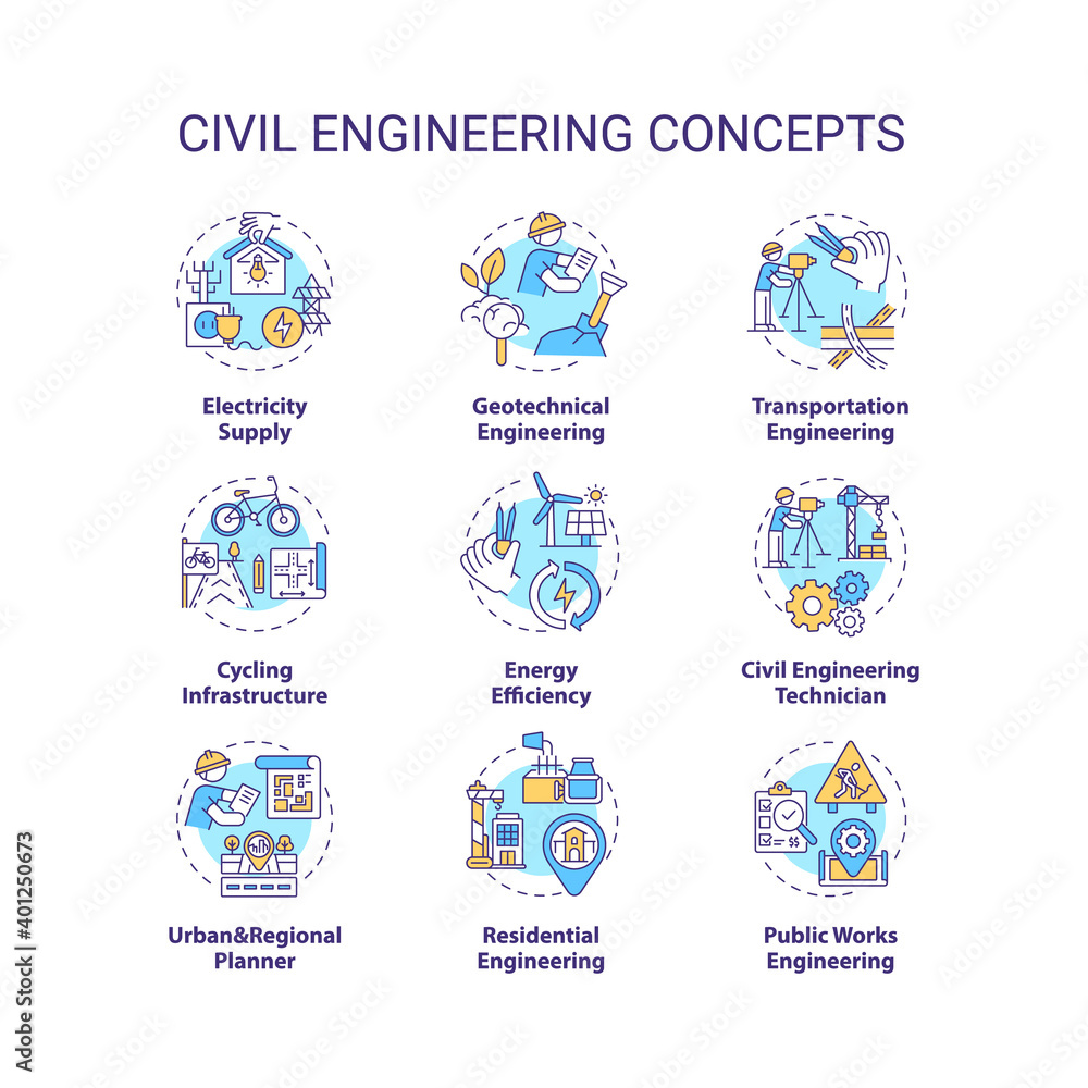 Civil engineering concept icons set. Resource supply. City ...